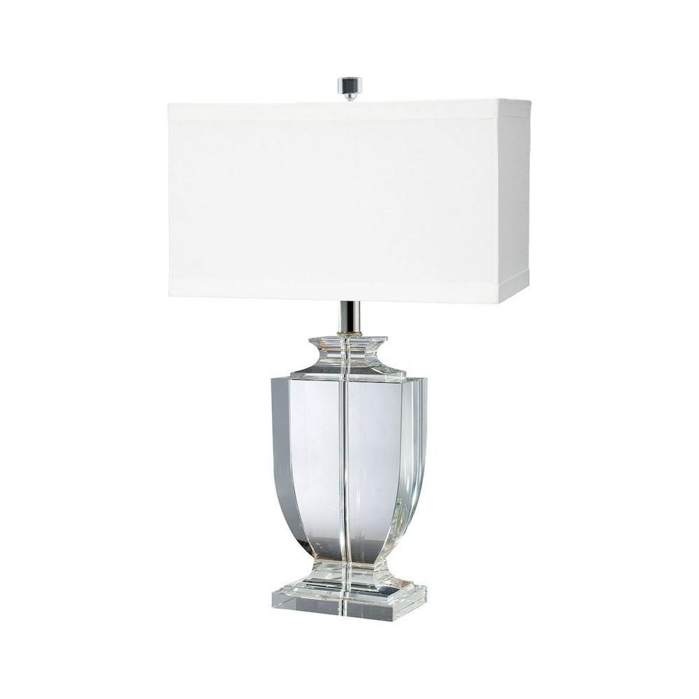 Bailey Street Home 2499 BEL 3333063 1 Light Clear Crystal Table Lamp with a Rectangular Urn Shaped Base and Retangle Hardback White Fabric Shade 3 Way Switch