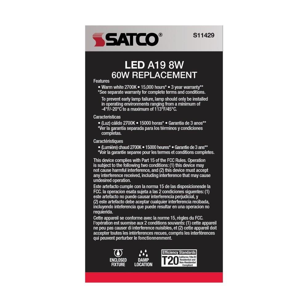 Satco - S11429 - 8W A19 2700K LED Dusk to Dawn Medium Base Replacement ...